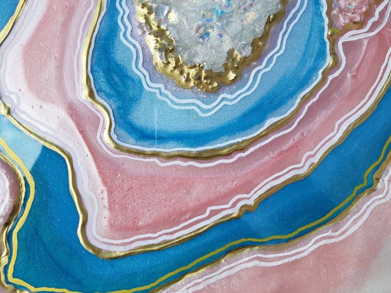 Geode wall art, Gold, Pearl, Blue Pink Painting by Alexandra Dobreikin ...