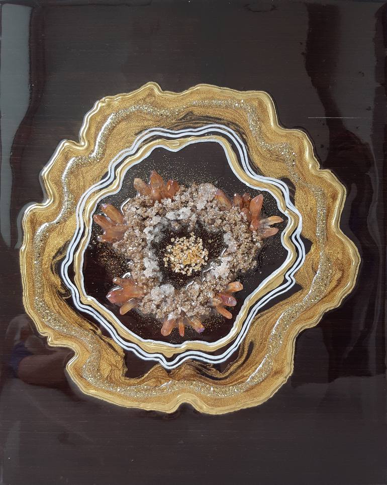 Dark Geode, Gold, Golden Crystals, Snowflake Geode Painting by ...
