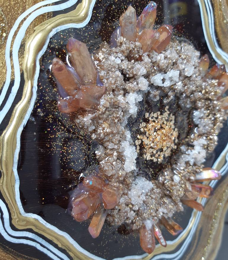 Dark Geode, Gold, Golden Crystals, Snowflake Geode Painting by ...