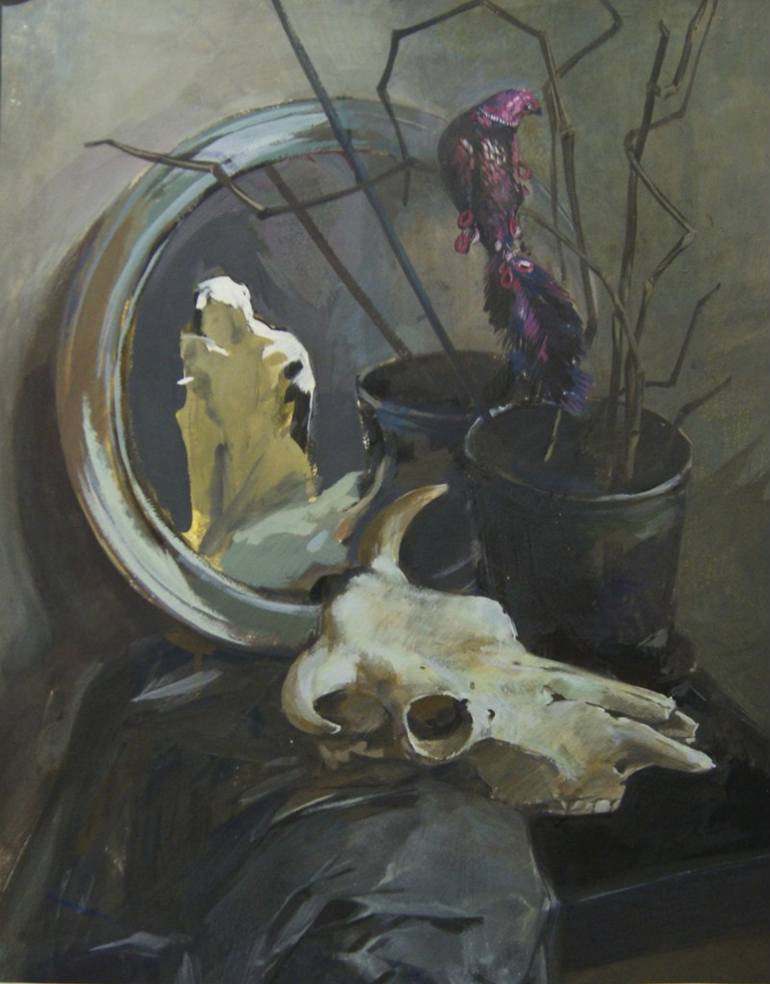 Still life with cows skull Painting by Maria Nikolaeva | Saatchi Art