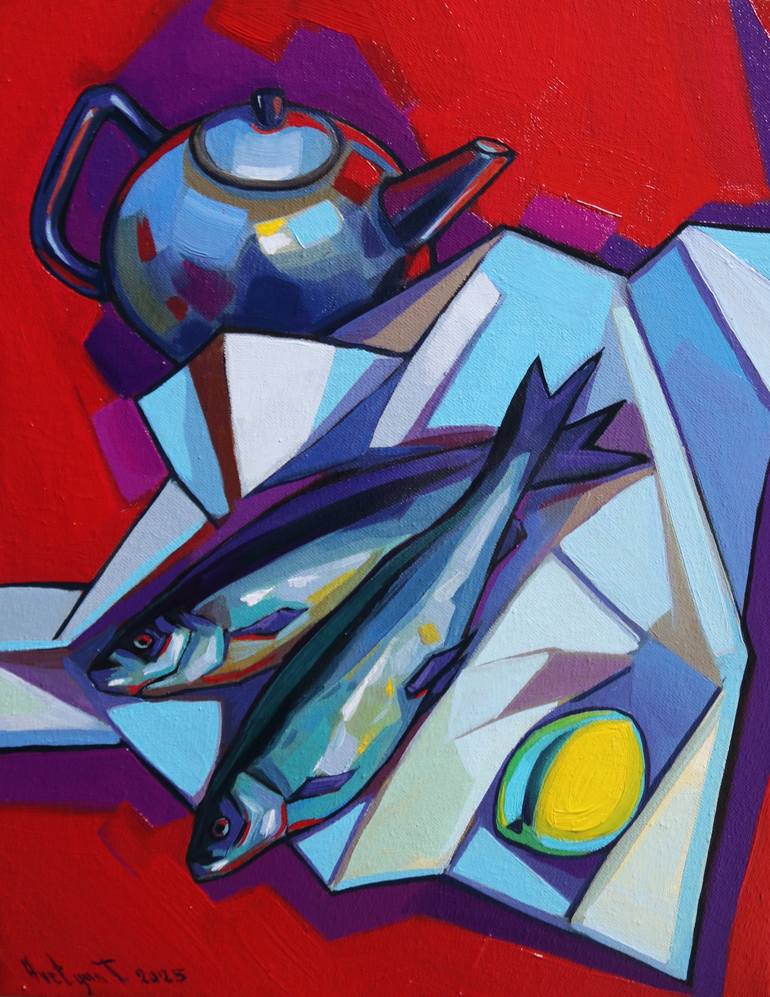 Still life with fish Painting by Tigran Avetyan | Saatchi Art