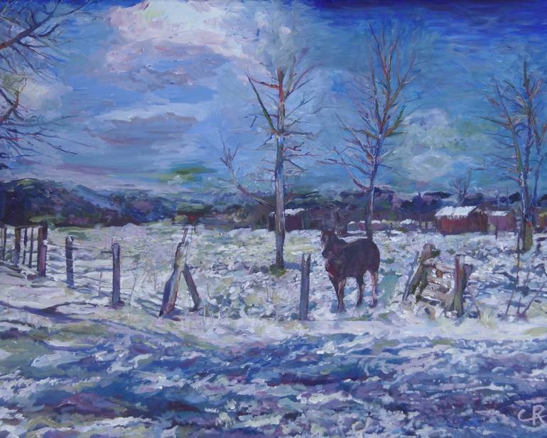 Horse in Colorado Winter Painting by Chris Rutledge | Saatchi Art