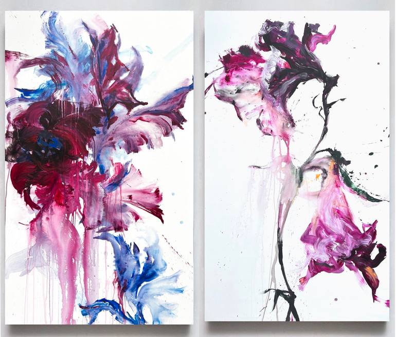 Flower diptych 7 Painting by Rosi Roys | Saatchi Art