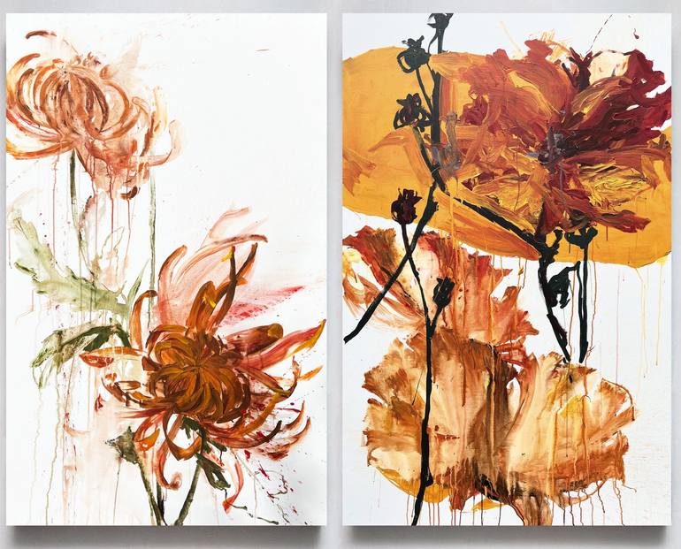 Flower diptych 8 Painting by Rosi Roys | Saatchi Art