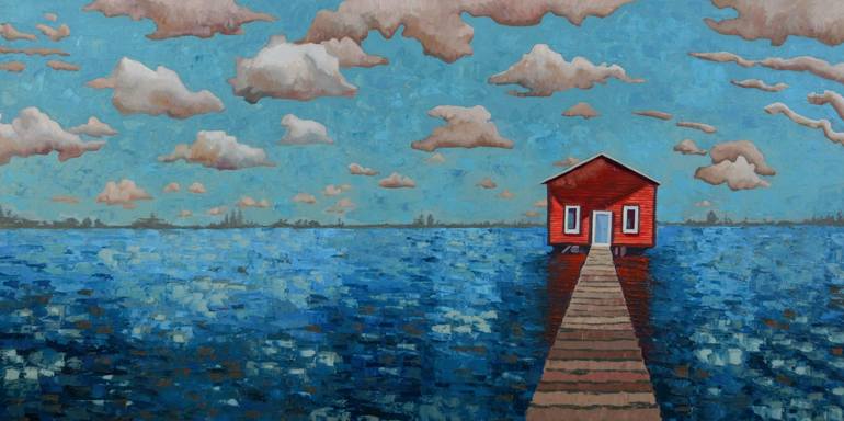 Little Red Lake House Painting by Brandon Bouck | Saatchi Art