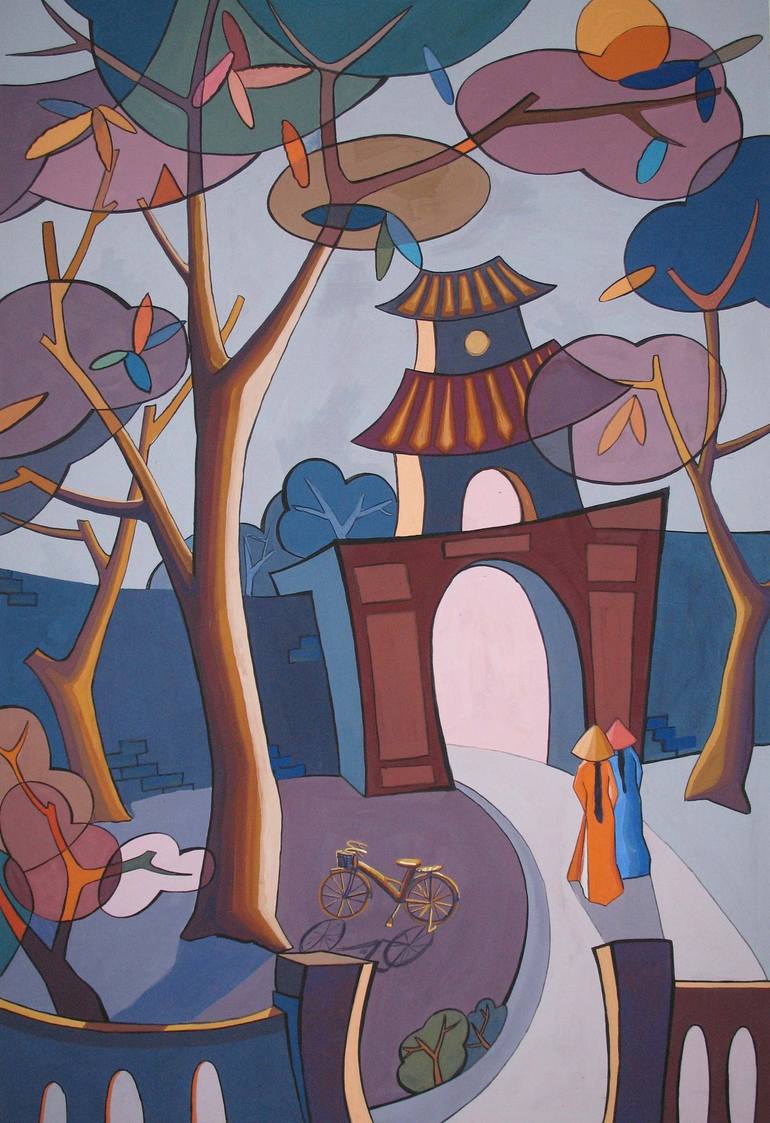 Visiting the ancient relics Painting by Phung Wang | Saatchi Art