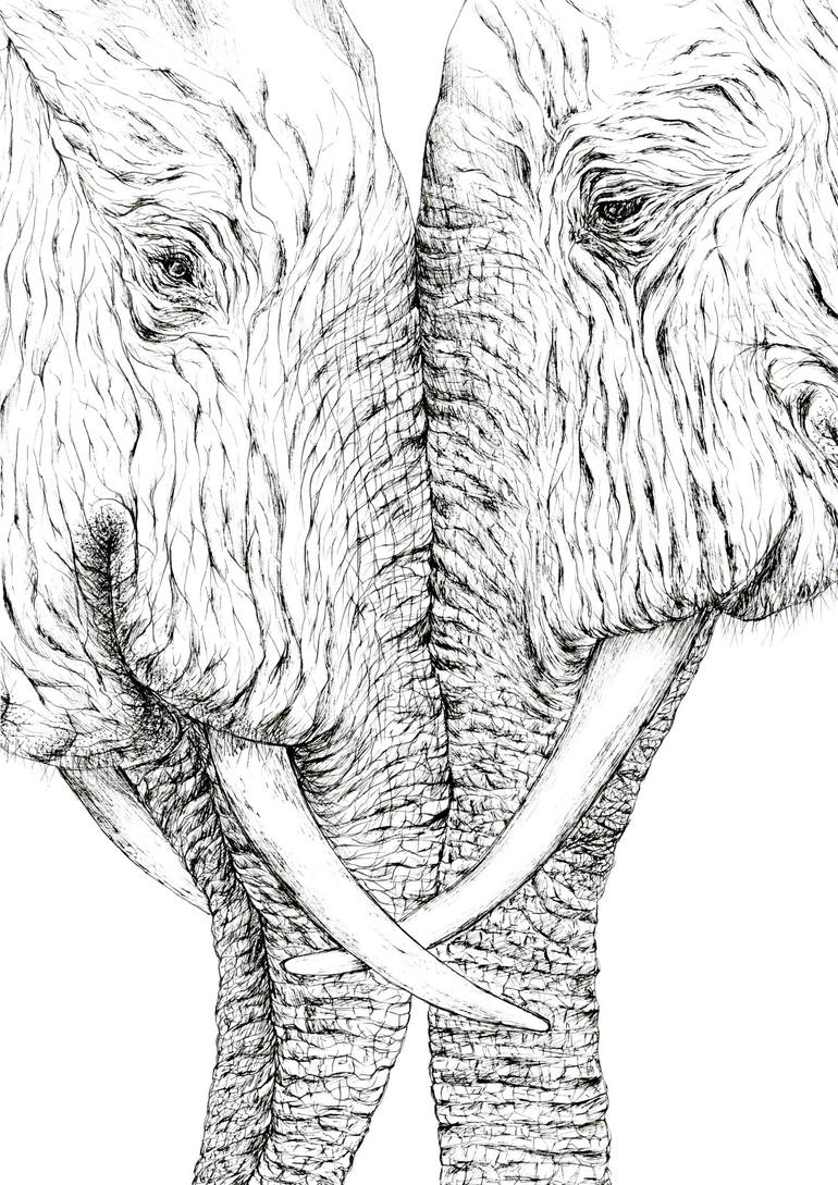 love of elephants Printmaking by Stasy Khersonskya | Saatchi Art