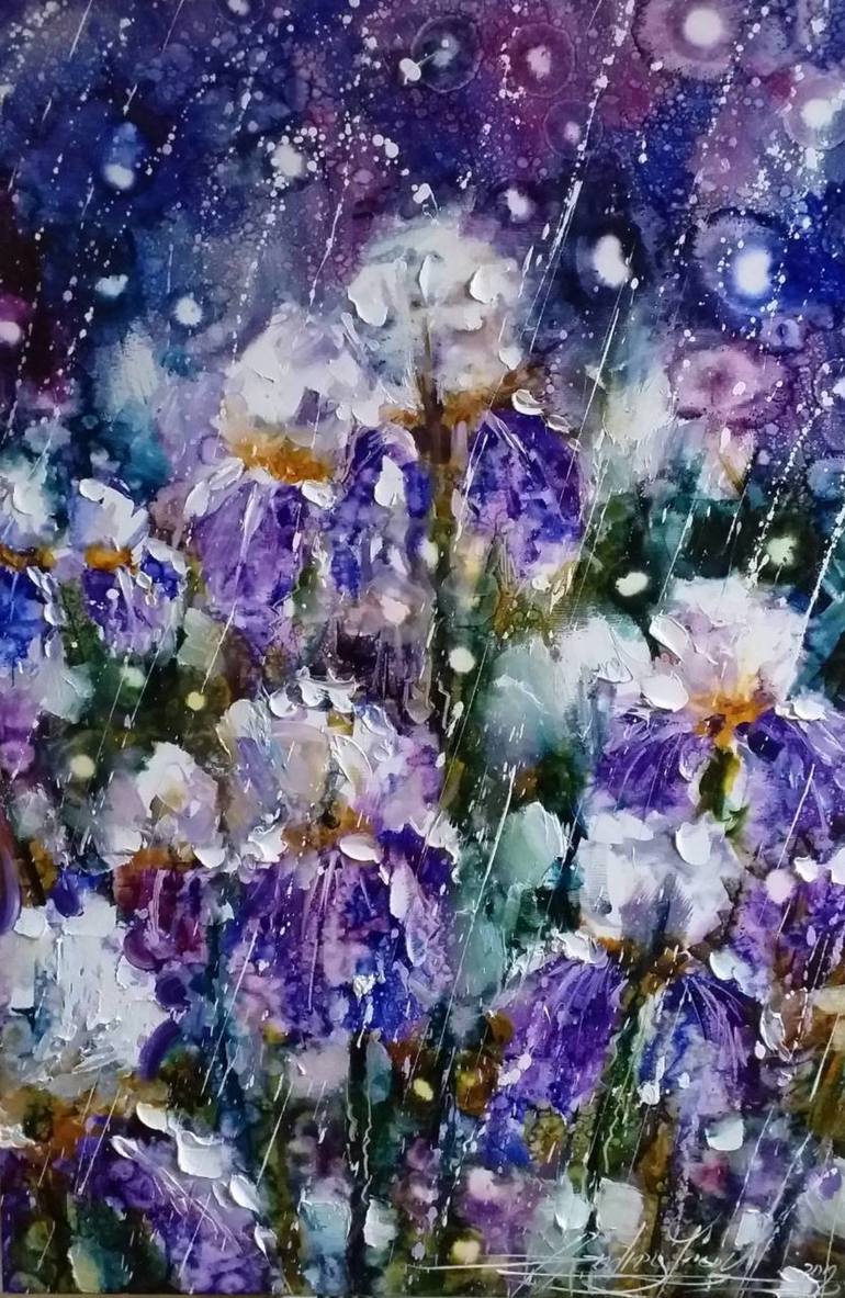 Wet Irises - Andrey Figol Painting by Olga Muzychenko | Saatchi Art