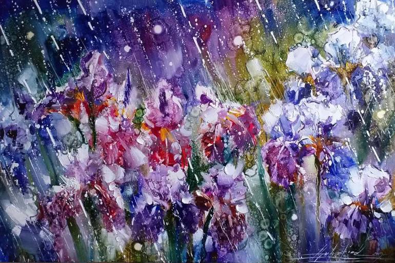 Irises in Dew - Andrey Figol Painting by Olga Muzychenko | Saatchi Art