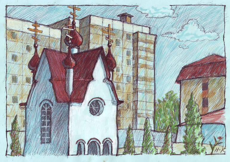 Chapel of the monastery Drawing by Igor Kir | Saatchi Art