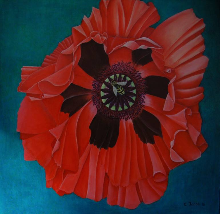 Brilliant scarlett Poppy Painting by Elsa Jacob Moosbrugger | Saatchi Art