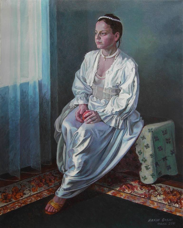 Girl with apple Painting by Haxhi Gashi | Saatchi Art