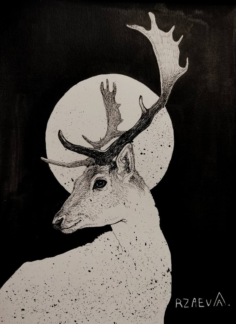 A Moon deer Drawing by Anna Rzaeva | Saatchi Art