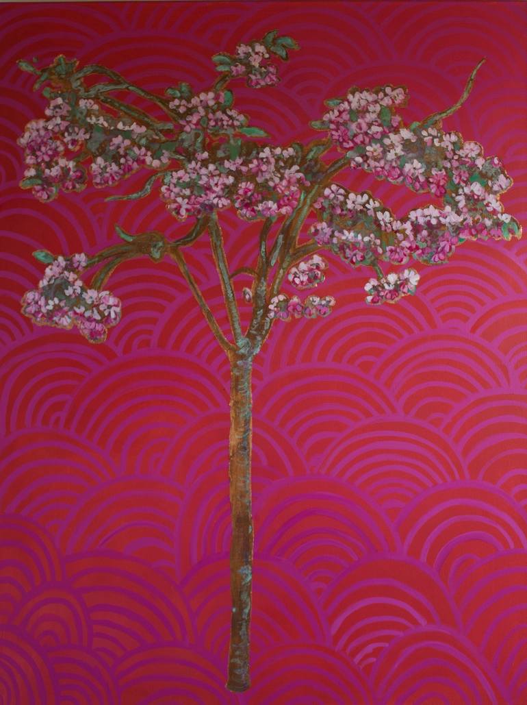 Pink Tree- painting in oil and copper-leaf by Alexandra Brown Painting ...