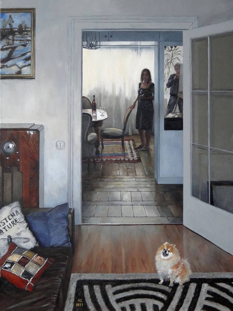 Family Portrait in Interior Painting by Leonid Soloviev | Saatchi Art