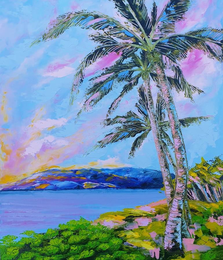 Palm Tree Painting Hawaii Original Art Tropical Wall Art Beach Artwork ...