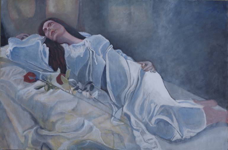 Draped Figure Reclining with Roses Painting by John Shelton | Saatchi Art