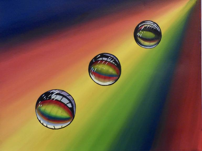 Three Marbles in a Rainbow of Colour Painting by Gilbert Lessard ...