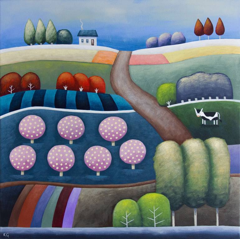 Pink Orchard Farm Painting by Kate Graham | Saatchi Art