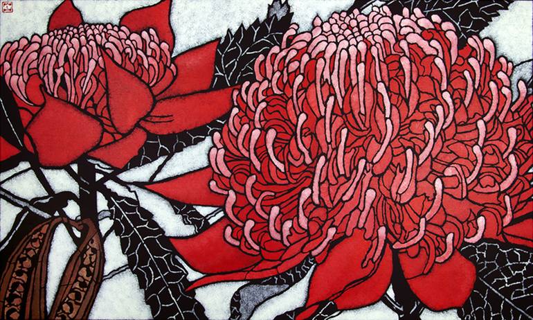 Red Waratah lll Painting by Julie Hickson | Saatchi Art