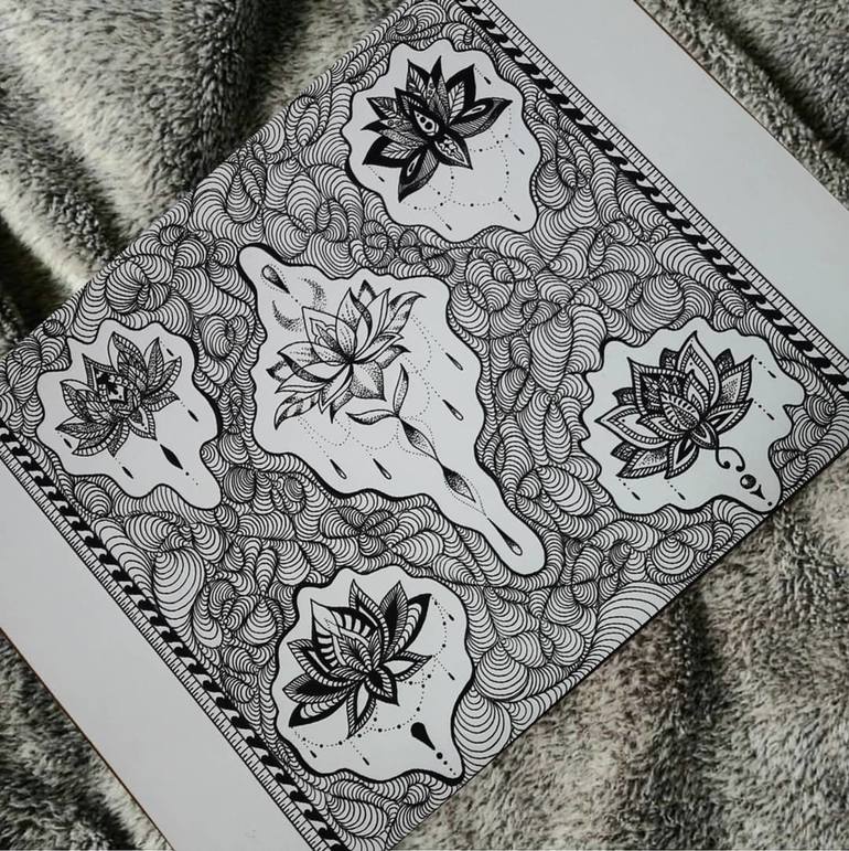 Lotus Drawing by Vasilina Lemeshkina | Saatchi Art