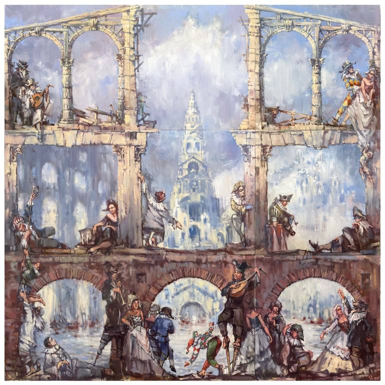 Сommedia dell'arte.Polyptych Painting by Andrey Svistunov | Saatchi Art