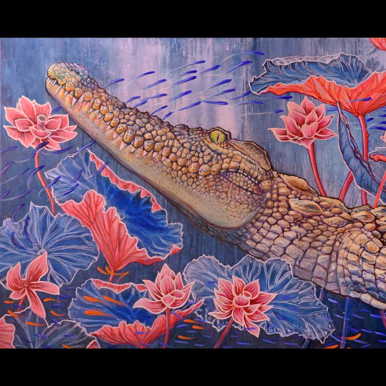 Billabong Crocodile Painting by Stuart Mattress | Saatchi Art