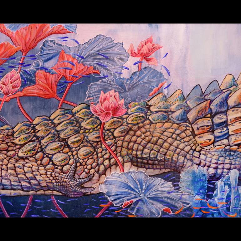 Billabong Crocodile Painting by Stuart Mattress | Saatchi Art