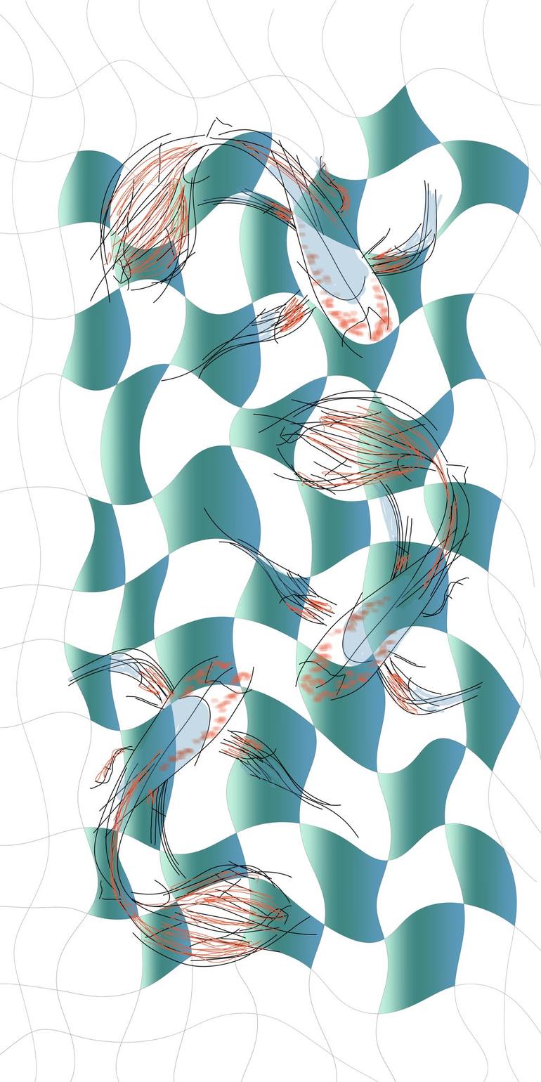 Koi Fish Coral Drawing by Conray Guallar-Blignault | Saatchi Art