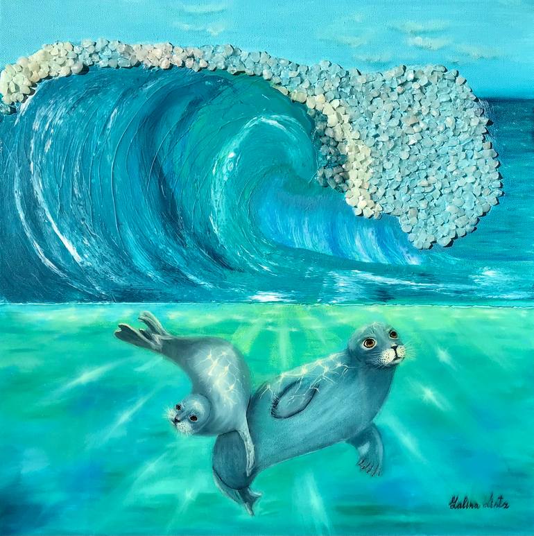 Surfing Buddies Painting by Galina Lintz | Saatchi Art