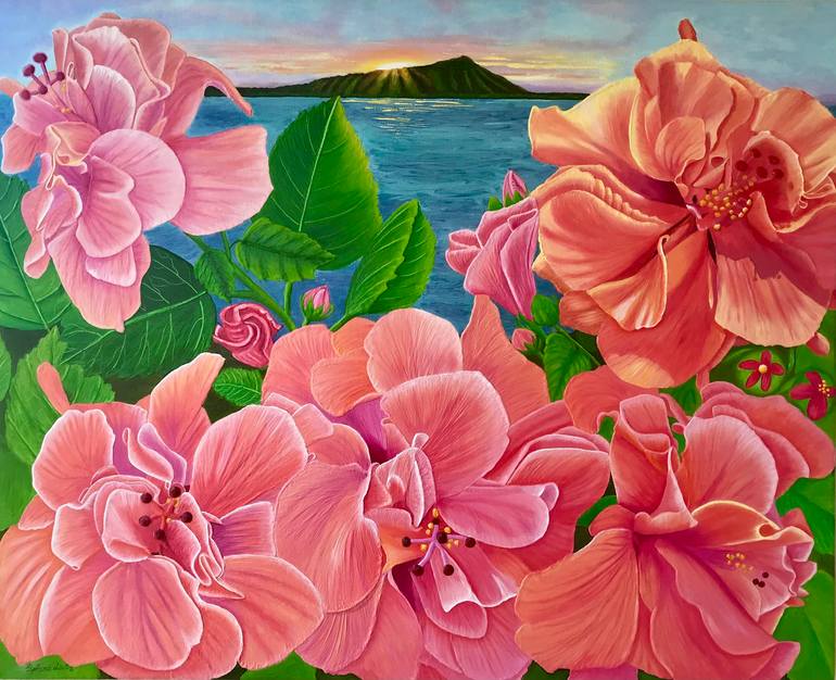 Sunrise Blossoms of Diamond Head Painting by Galina Lintz | Saatchi Art