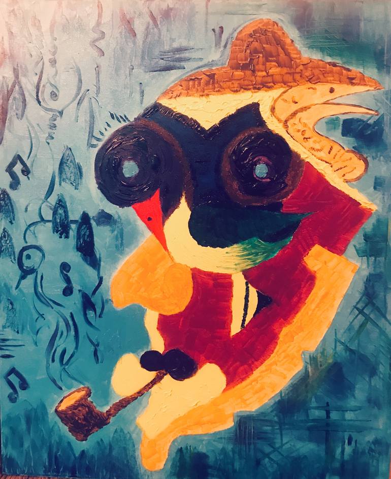 Smoking man and his pet Painting by Grisha Asatryan | Saatchi Art