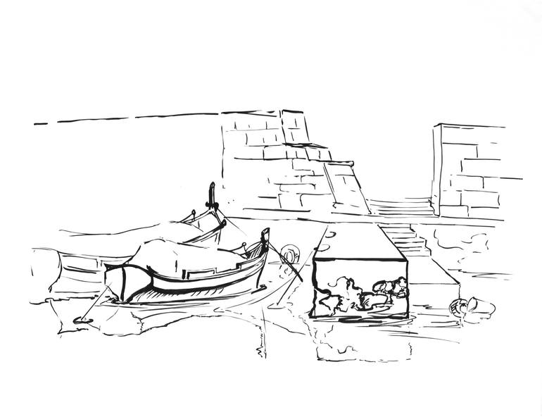 Malta luzzu Drawing by Olha Andreichyn | Saatchi Art