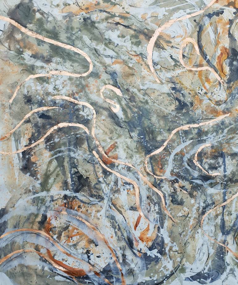 Copper Shimmer Rockpool Painting by Laurie Franklin | Saatchi Art