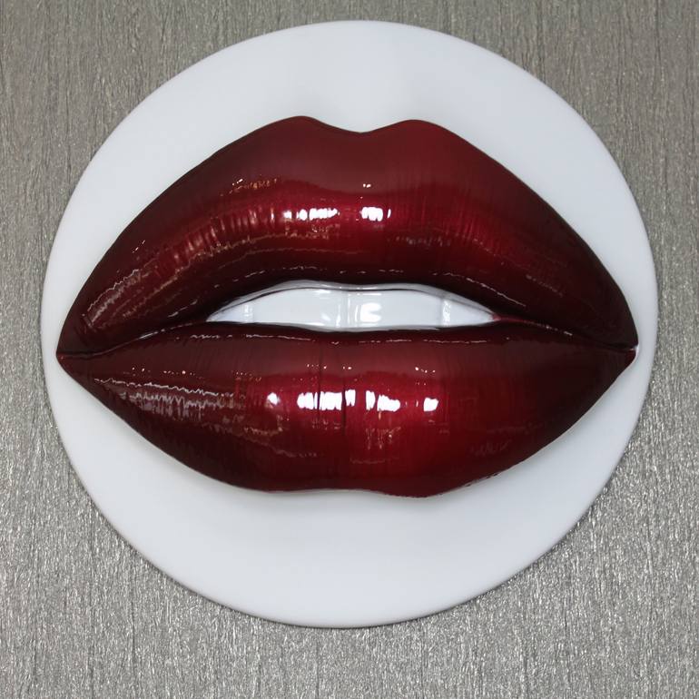 Parted Lips in metallic burgundy Sculpture by Farnaz Harouni | Saatchi Art