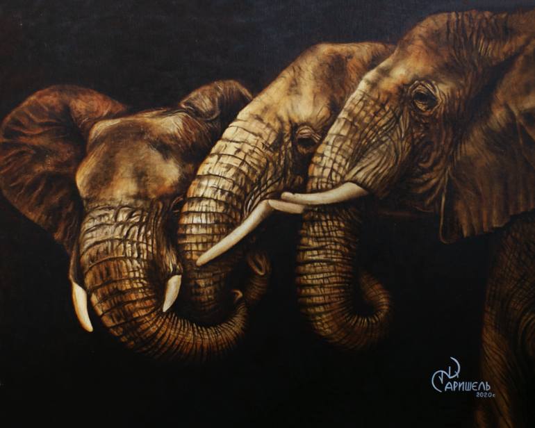 Three elephants Painting by Arishel Irina Kutishenko | Saatchi Art