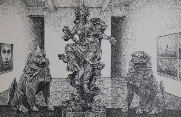 The lion, the nymph and the watchdog Drawing by Sergio Santin | Saatchi Art