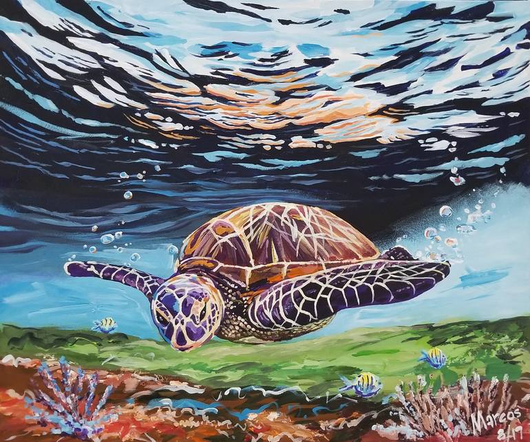 Sea Turtle Painting by Marcos Sardon | Saatchi Art