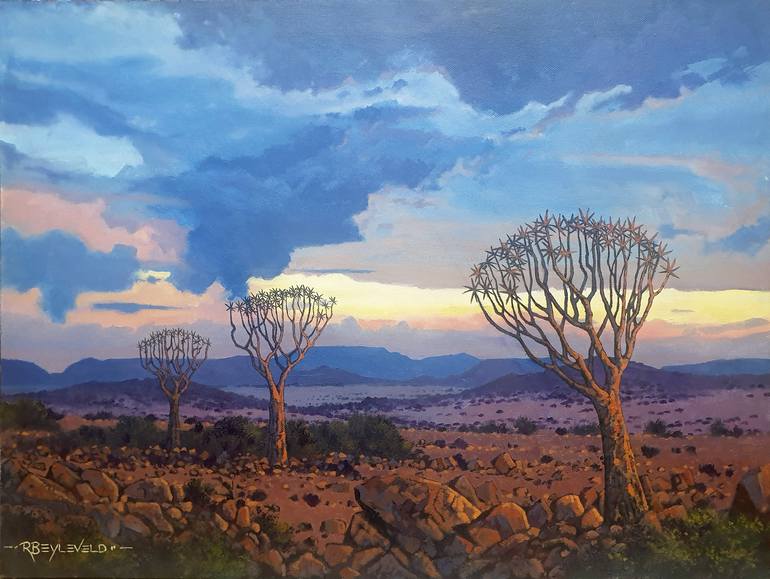 Quiver Tree with Streaky Sunset Painting by Richardt Beyleveld ...