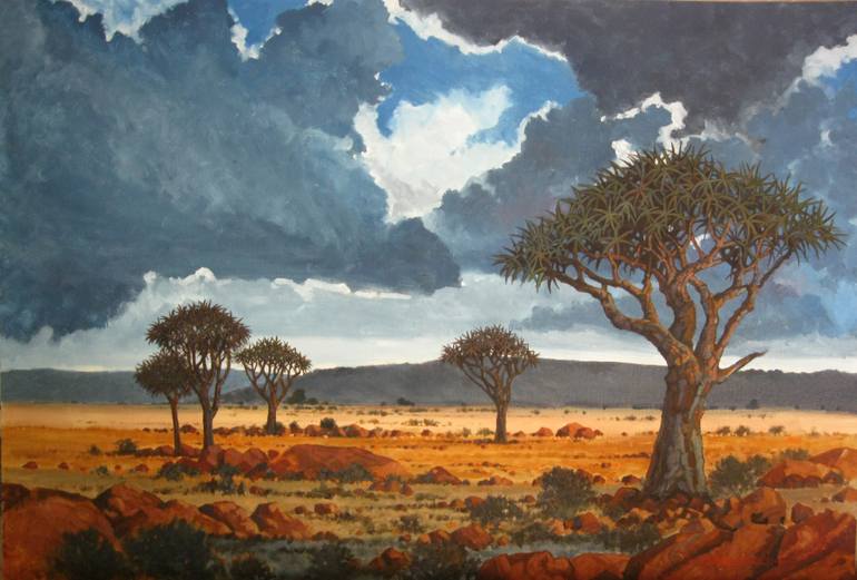 Majestic Quiver tree cloudscape Painting by Richardt Beyleveld ...