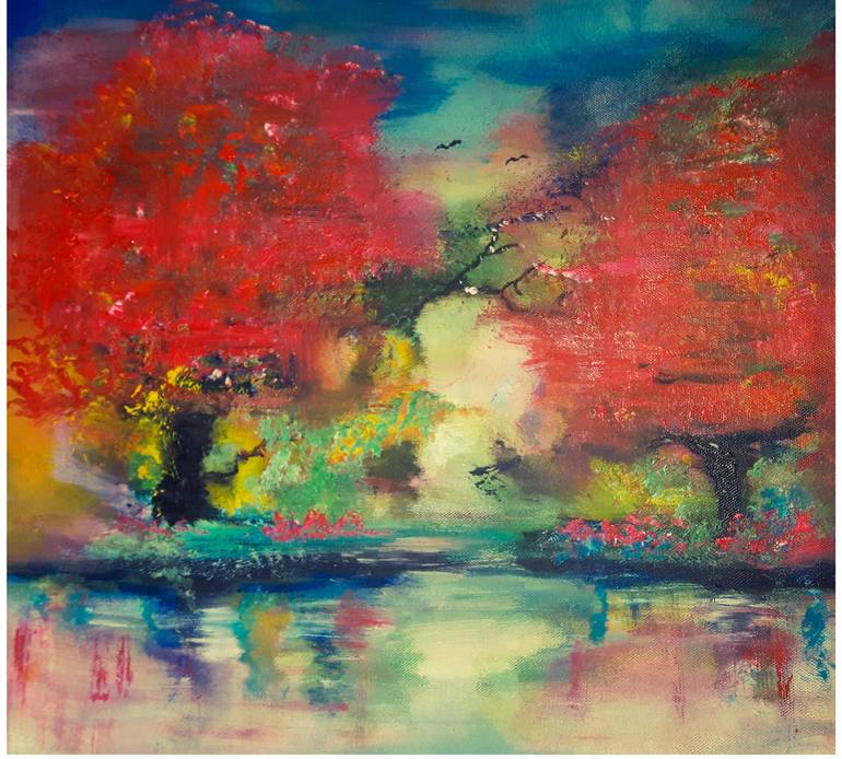 Red Wood Painting by Debbie Kalavrezou | Saatchi Art