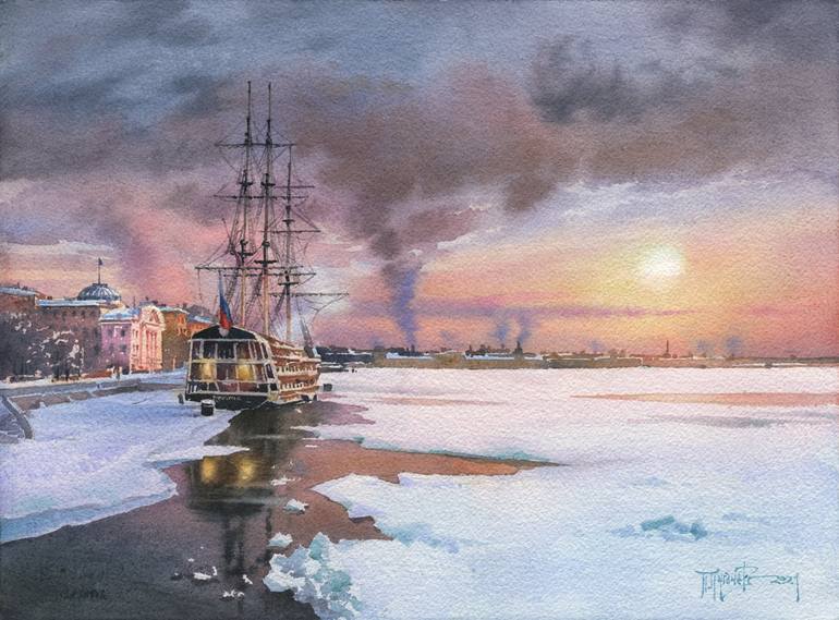 Frigate Blagodat'. Saint Petersburg Painting by Pavel Pugachev | Saatchi Art