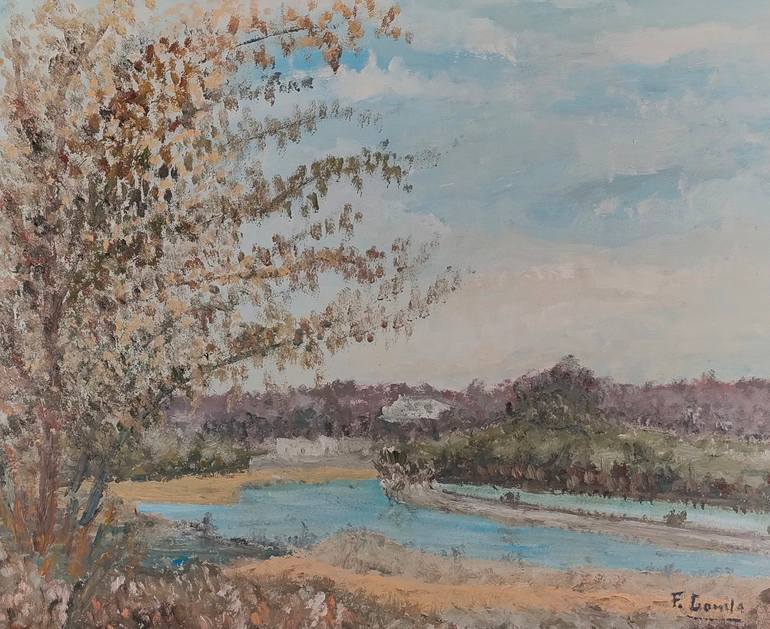 Lagoon with houses. Painting by Ferran Gomila | Saatchi Art