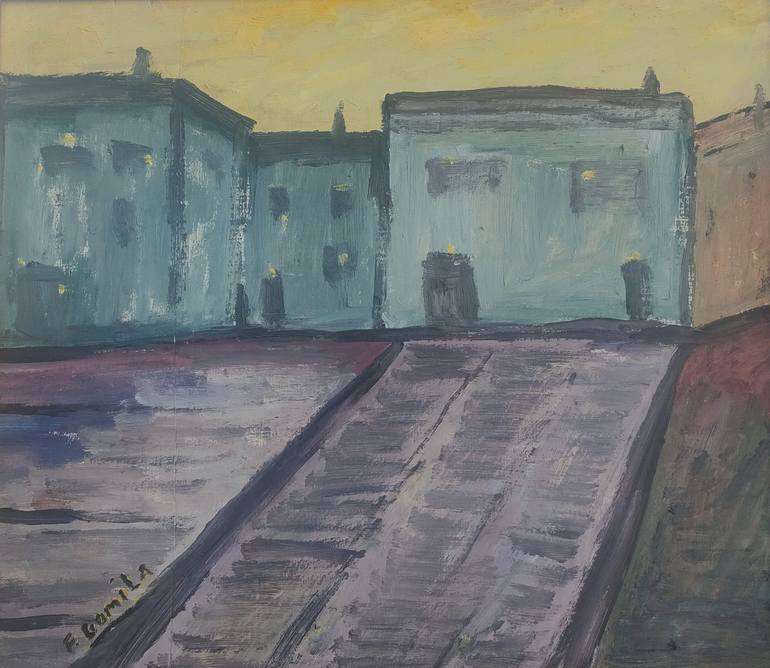 Sunset with houses Painting by Ferran Gomila | Saatchi Art