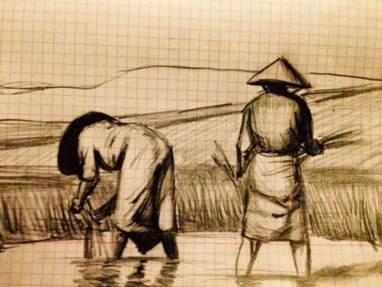 Asian workers Drawing by Aleksandre Vashakmadze | Saatchi Art