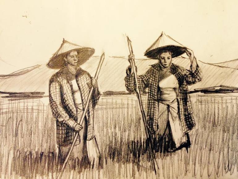 Field Workers Drawing by Aleksandre Vashakmadze | Saatchi Art