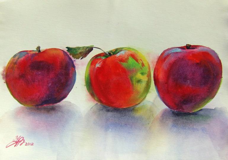 Three red apples. Painting by Alla Cherniavska | Saatchi Art