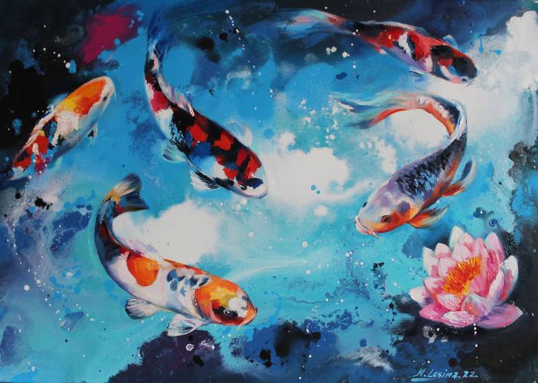 Space carp Painting by Marina Lesina | Saatchi Art