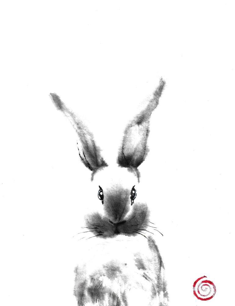 Sumi-e Rabbit Painting by Milla Krivdina | Saatchi Art