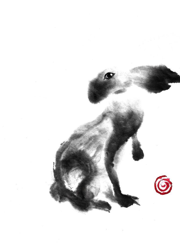 Rabbit Sumi-e Painting by Milla Krivdina | Saatchi Art